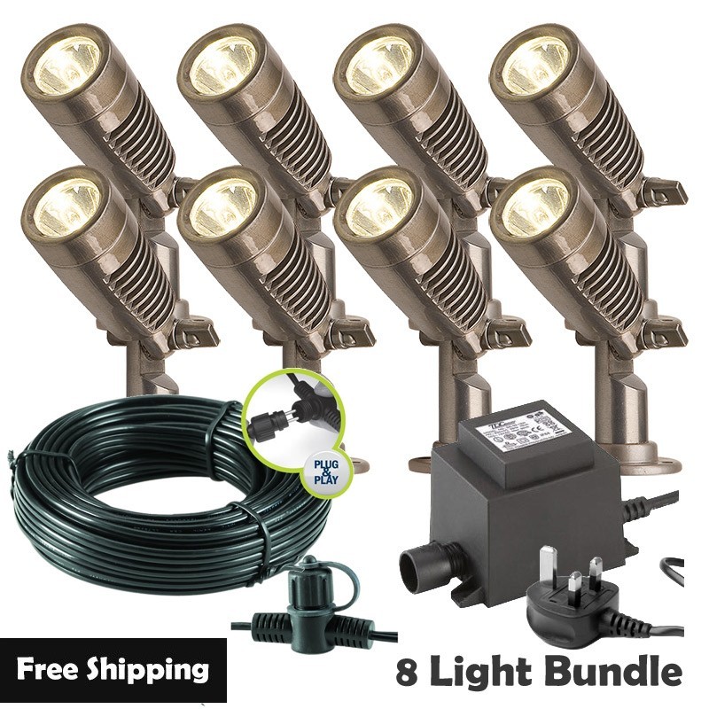 Techmar Minus Plug & Play LED Garden Spotlight Bundle - 8 Light Kit